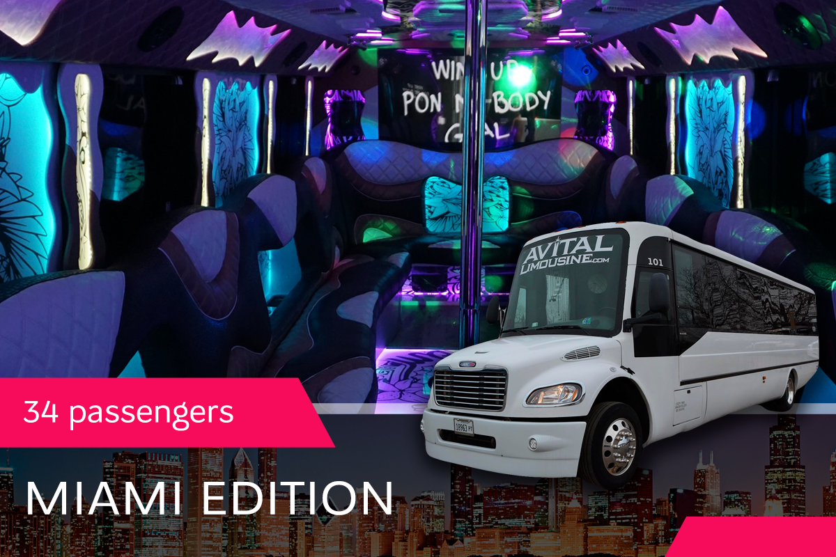 34 pass. party bus "MIAMI EDITION" - chicagopartylimobuses.com